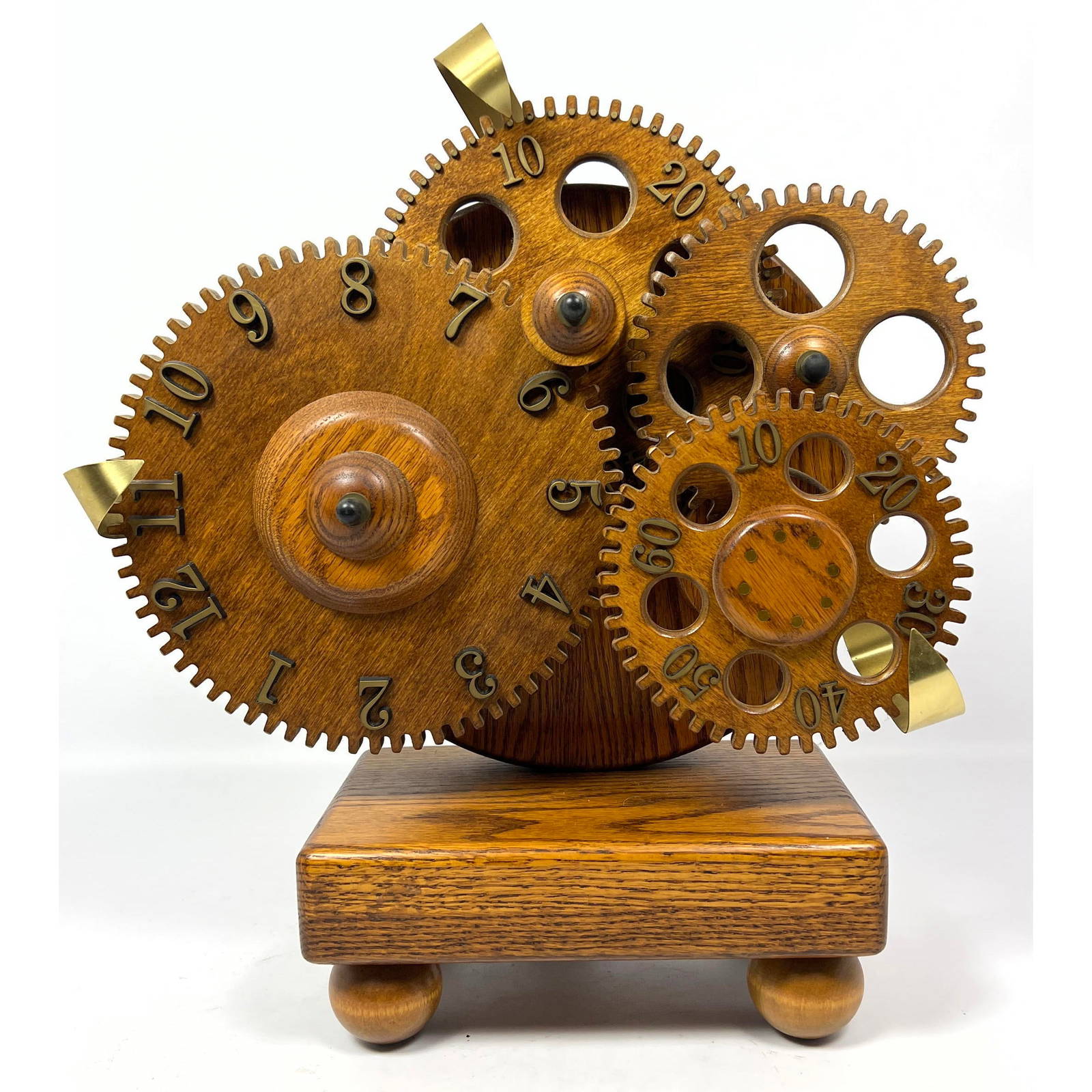 Clockwork Inc. Oak Wooden Gear Clock. Serial #2534. Label. Auction