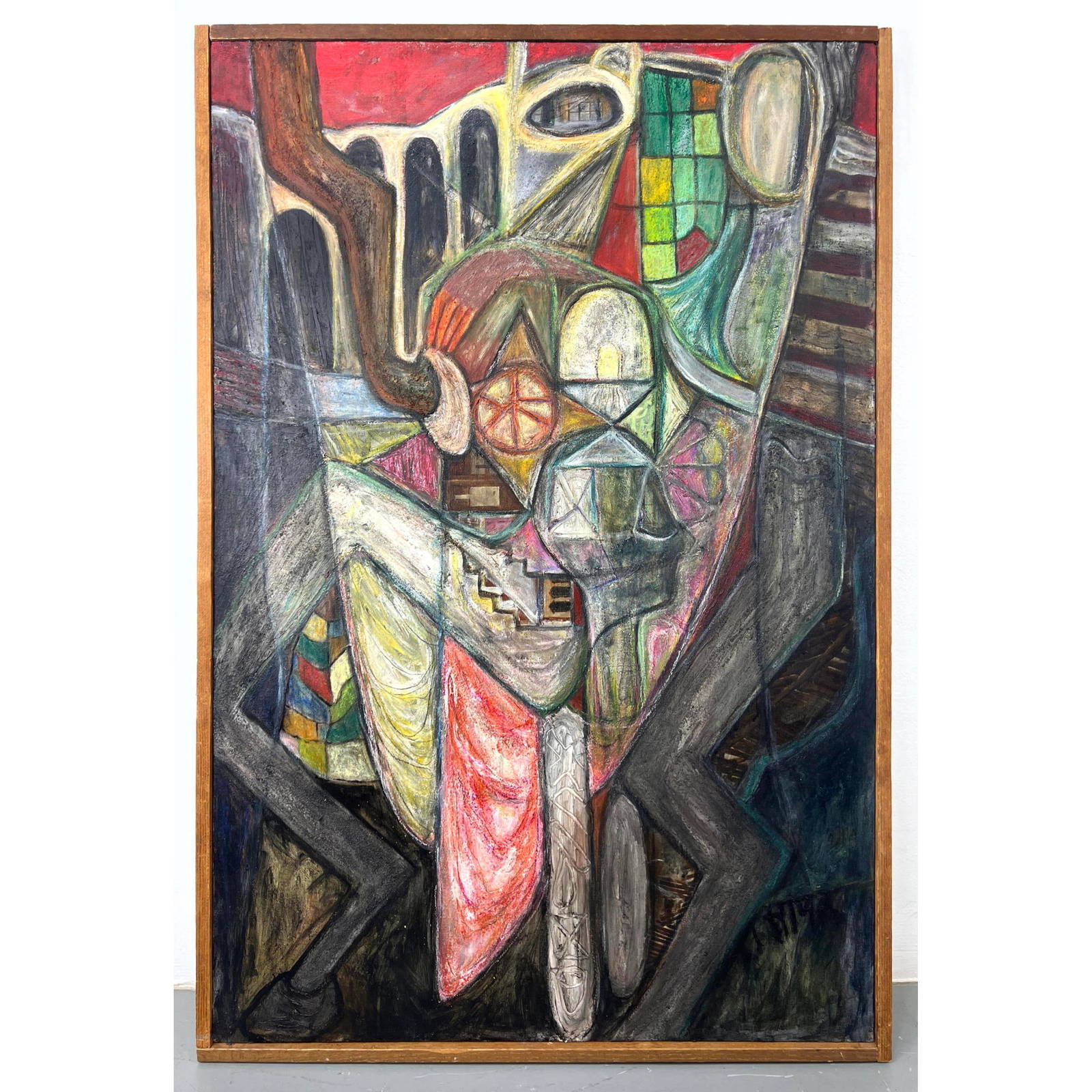 Mohan Samant Modernist Abstract Oil Painting. Label On Back. Auction