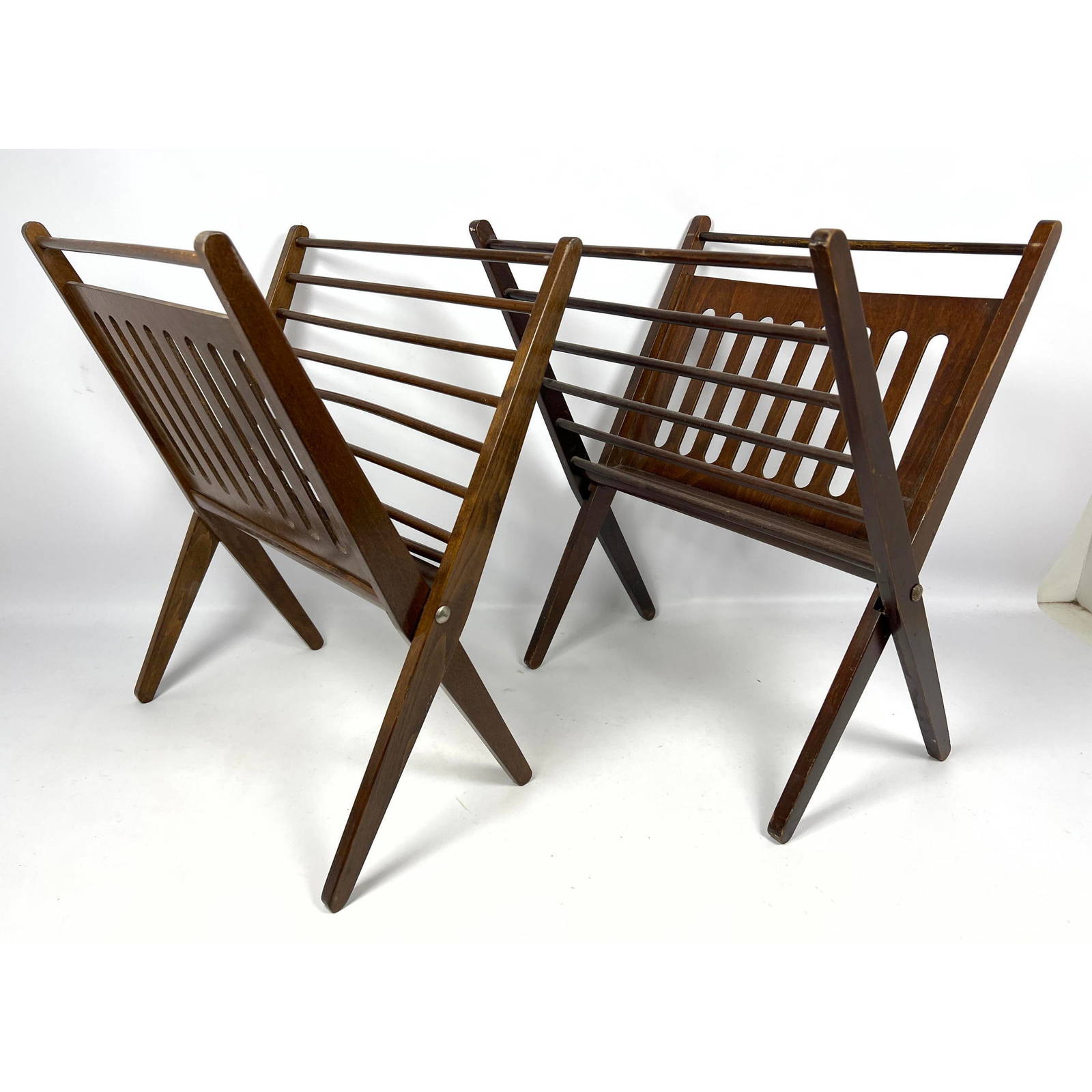 Pr Romania Wood Modernist Folding Magazine Racks. Auction