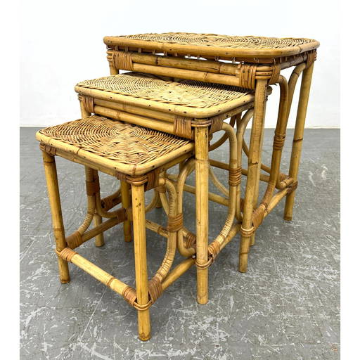 3pc Set Rattan Wicker Nesting Tables.