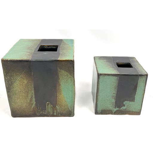 2pc Jim Webb American Studio Pottery Vases. Warm Turquoise Ombre Glaze ...
