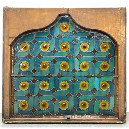 Leaded Stained Glass Vintage Window. Very Colorful With Gold Dimple ...