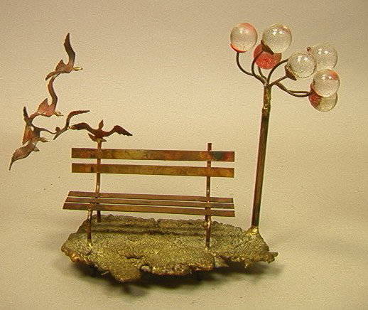 Jere Style Small Figural Sculpture. Park Bench Wi