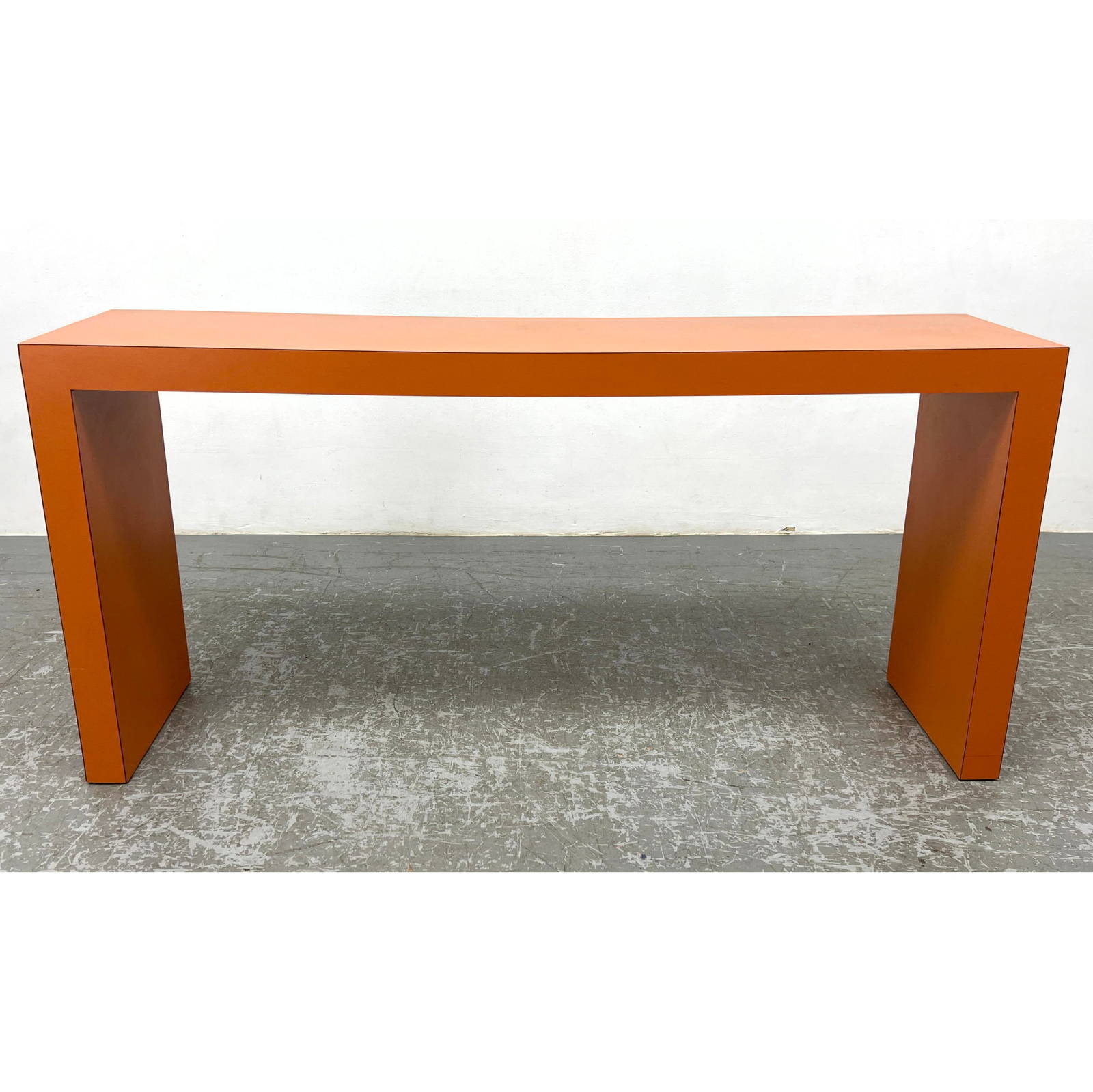 Orange Color Laminate Parsons Table. Vintage. Auction