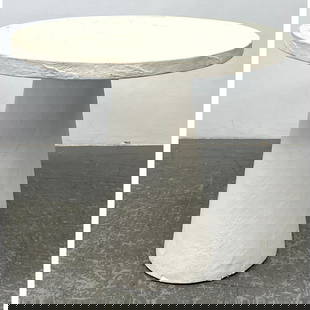 Pedestal Base White Plaster Cafe Table. Round Top On Cone Pedestal Base.
