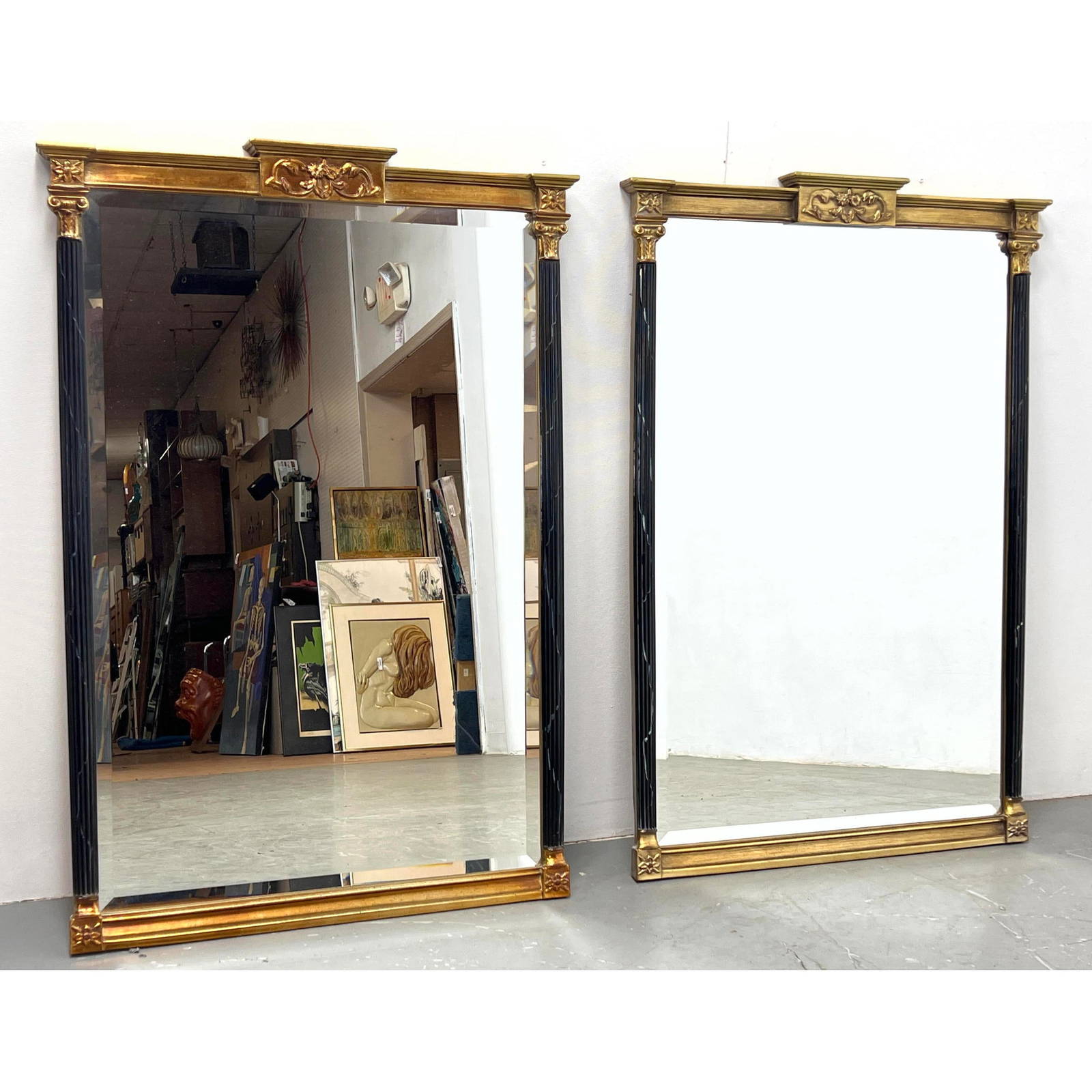 Pair Neoclassical Wall Mirrors. Gilt And Faux Marble Painted Column ...