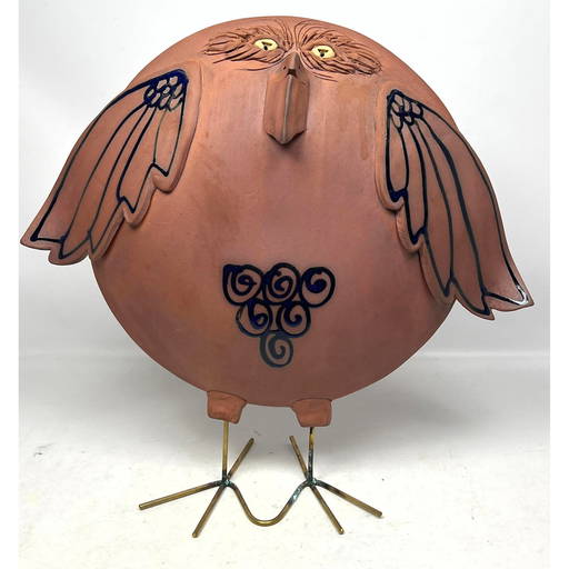 Bulbous Terracotta Bird Sculpture. Whimsical Form With Applied Wings ...