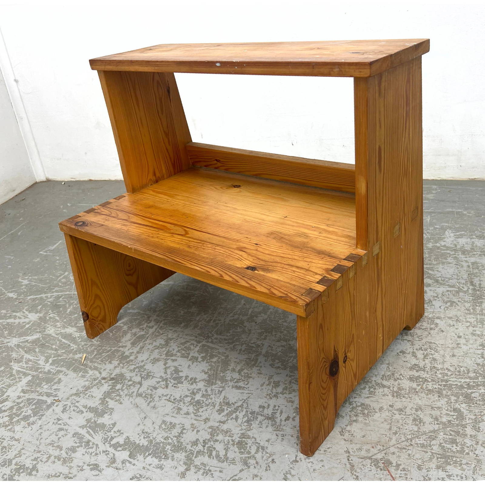 Pine Step Stool From France. Dovetailed Joints. Auction