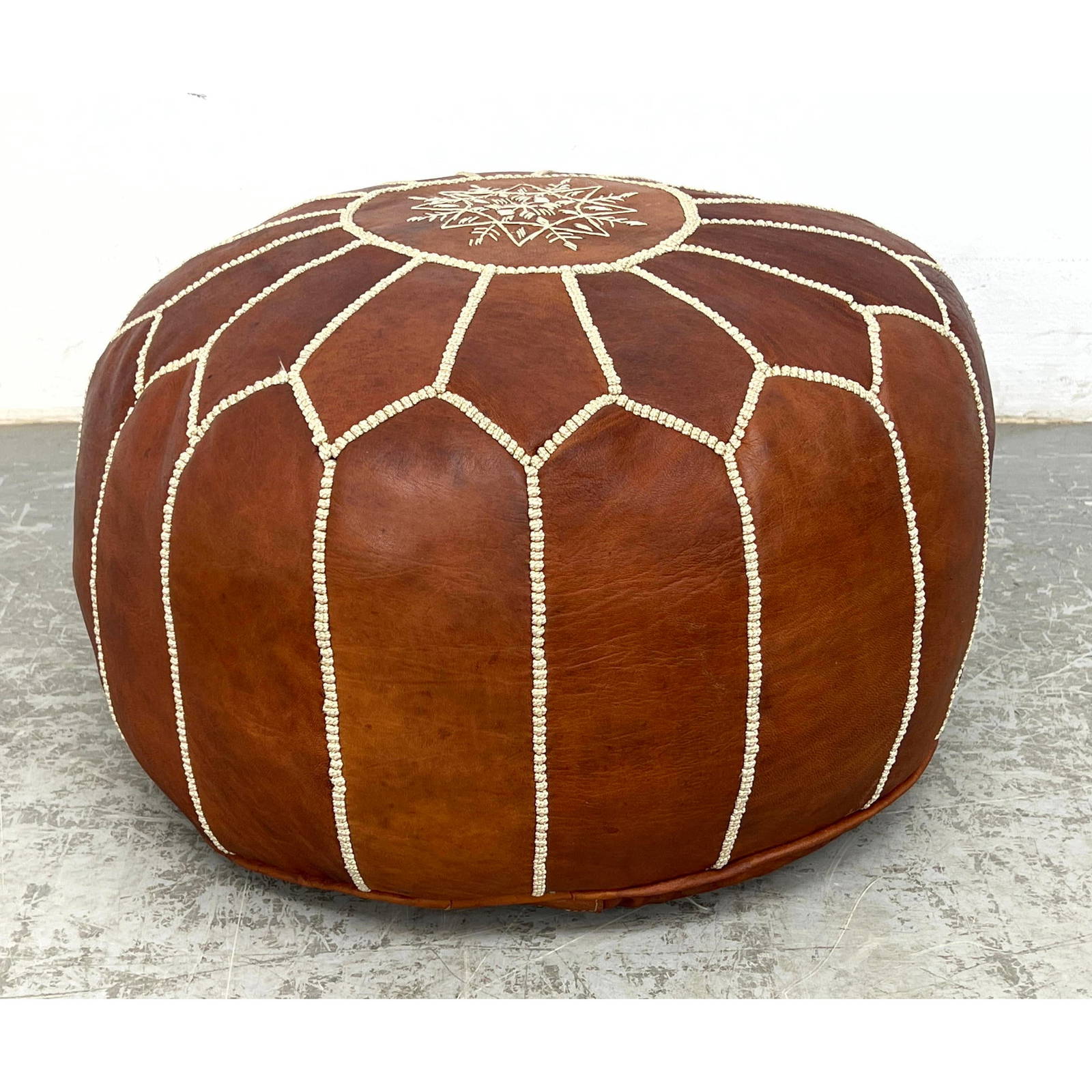 Stitched Trim Leather Patchwork Ottoman Foot Stool. Mid Eastern ...