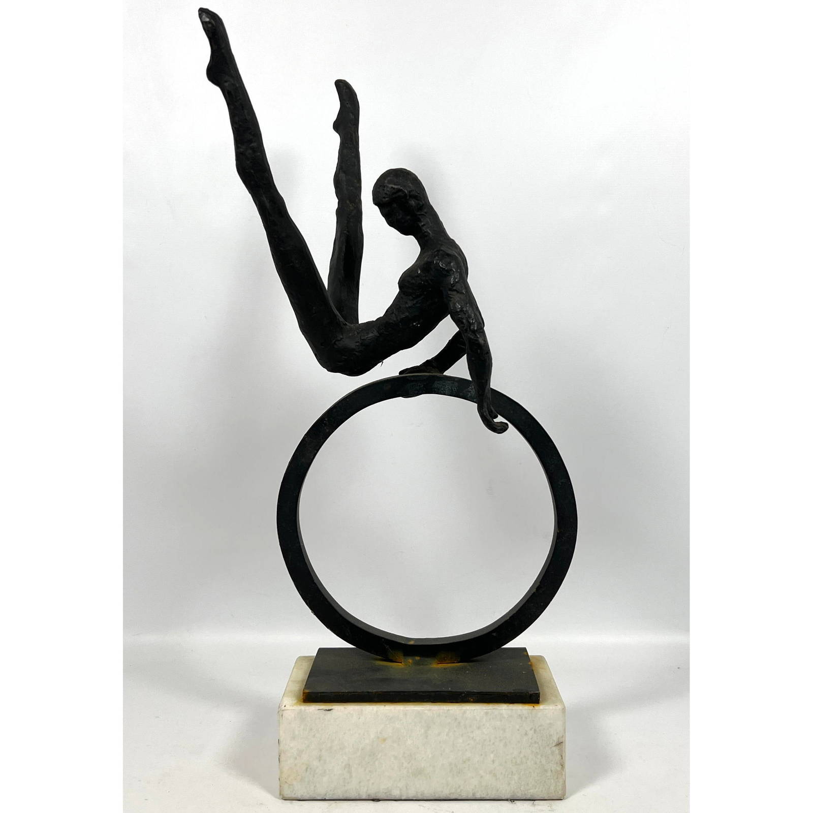 Contemporary Acrobat Sculpture. Gymnast Acrobat Form Above Hoop. Marble ...
