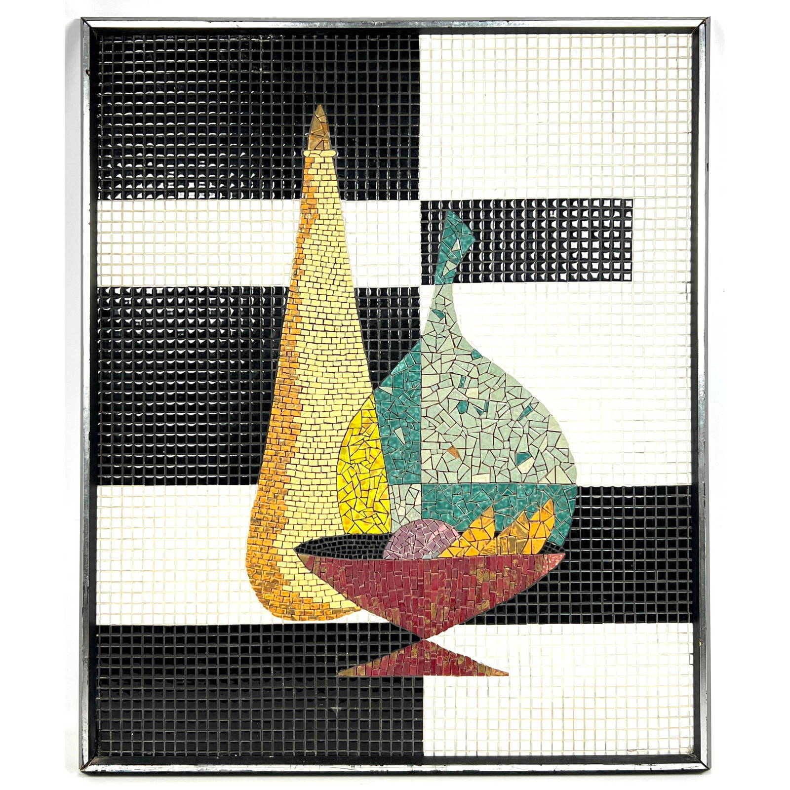 Mcm Glazed Tile Mosaic Still Life Plaque. Striking Black And White ...