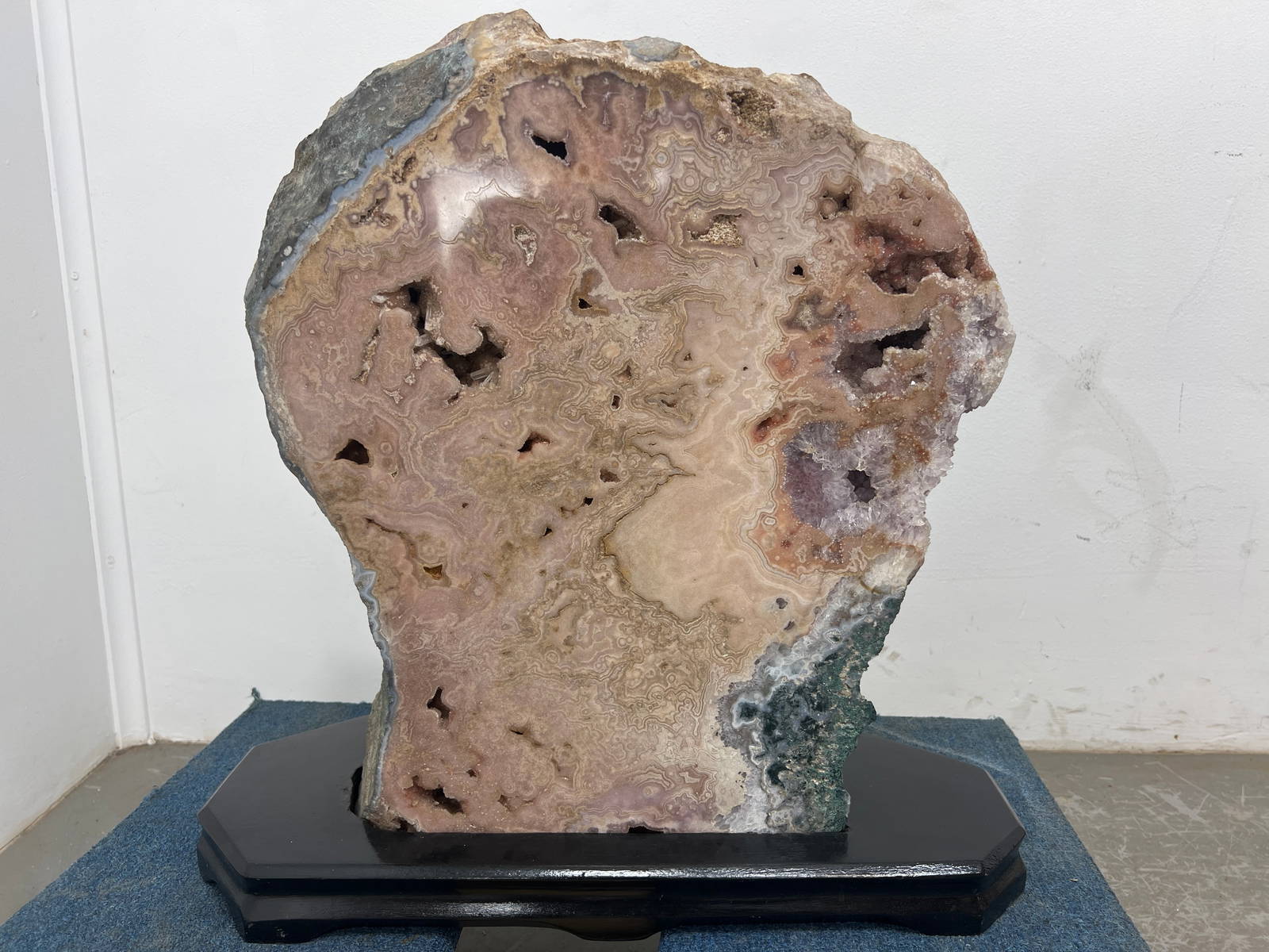 Large Heavy Laguna Agate Specimen Rock Mounted On Wood Stand. Very ...