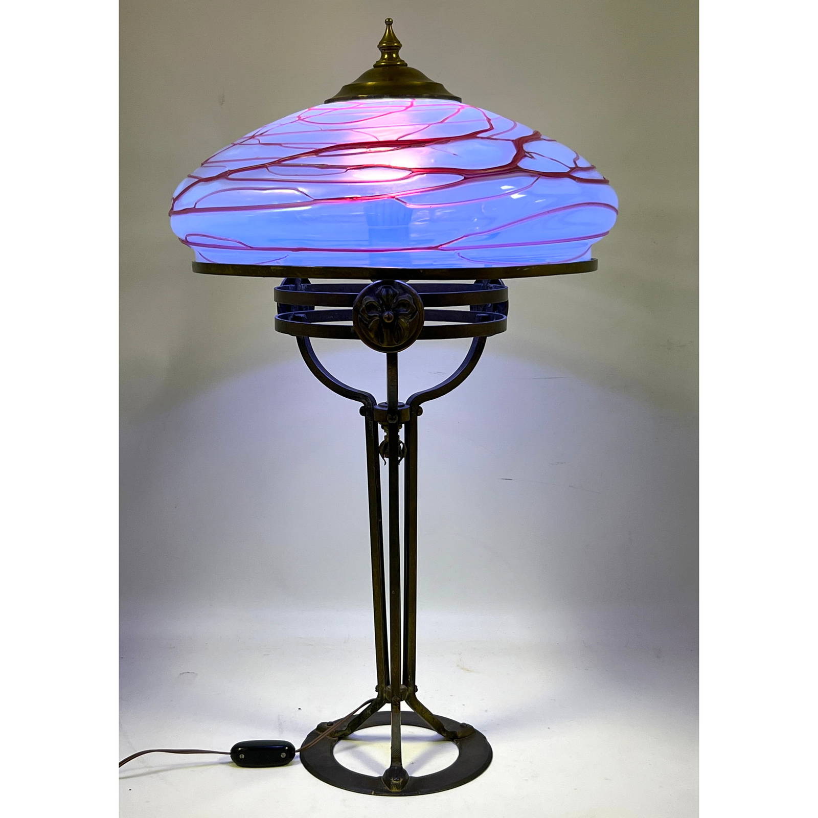 Vintage Art Glass Shade On Secessionist Metal Base. Austrian Table Lamp ...