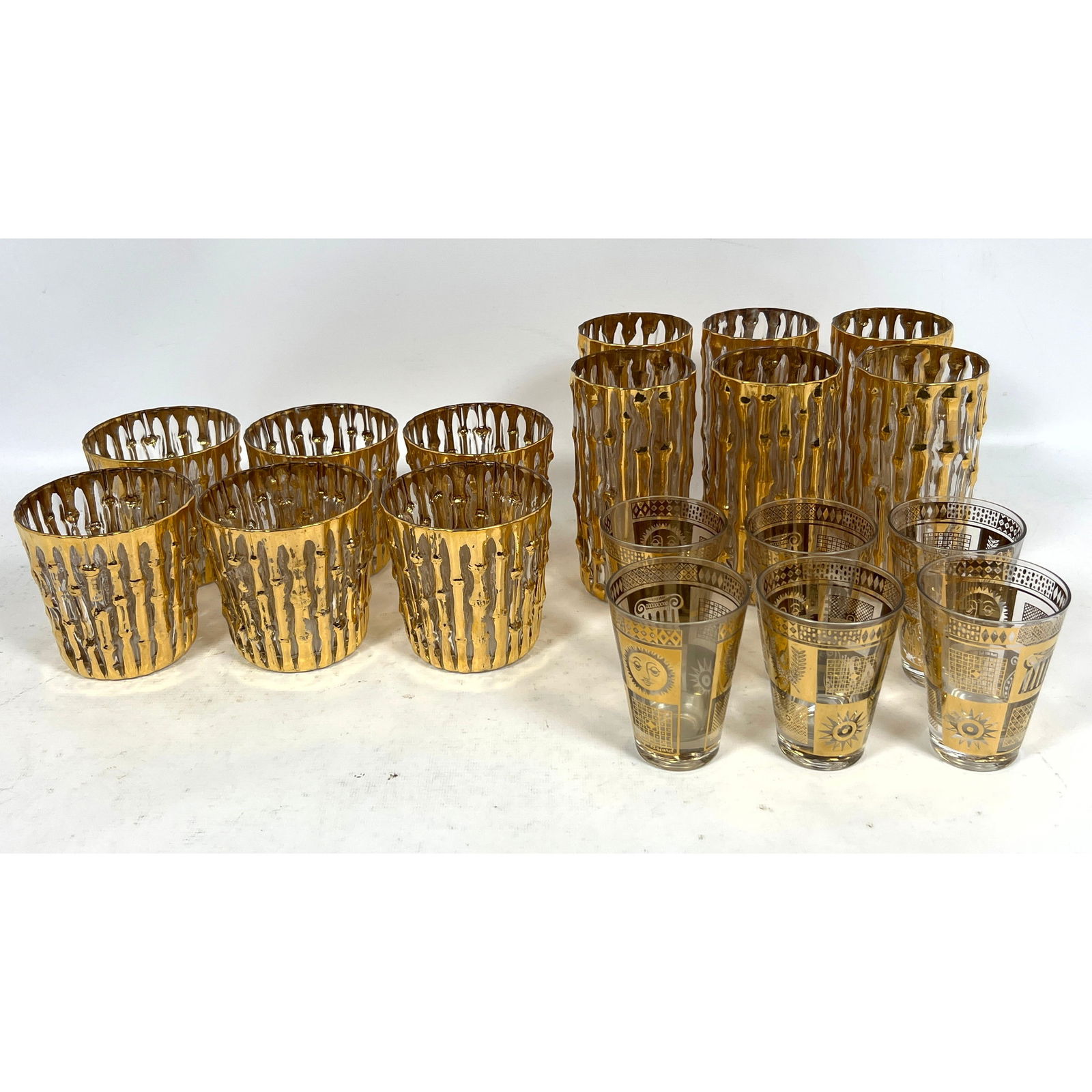 18pcs Mid Century Modern Bar Glasses. Set 6 Imperial Bamboo 22k Gold ...