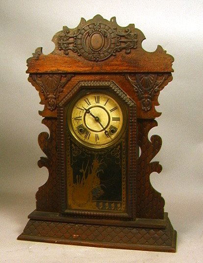 Antique Victorian Gingerbread Mantle Clock. Gilt