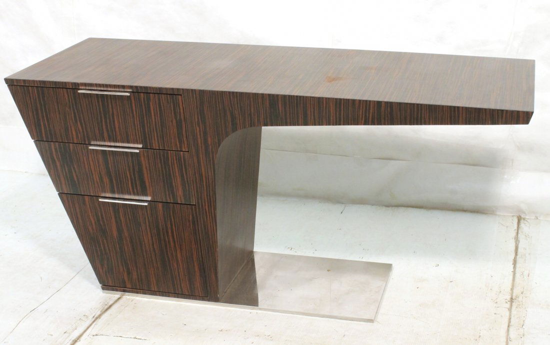 Contemporary Angled Desk. Faux Zebra Wood & Chrom