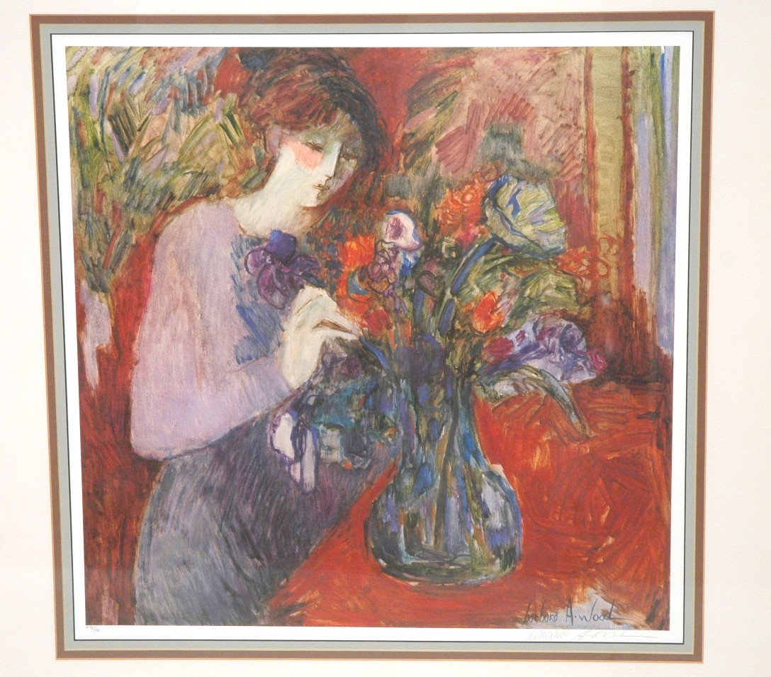 BARBARA A. WOOD Signed Lithograph Print. Woman wi