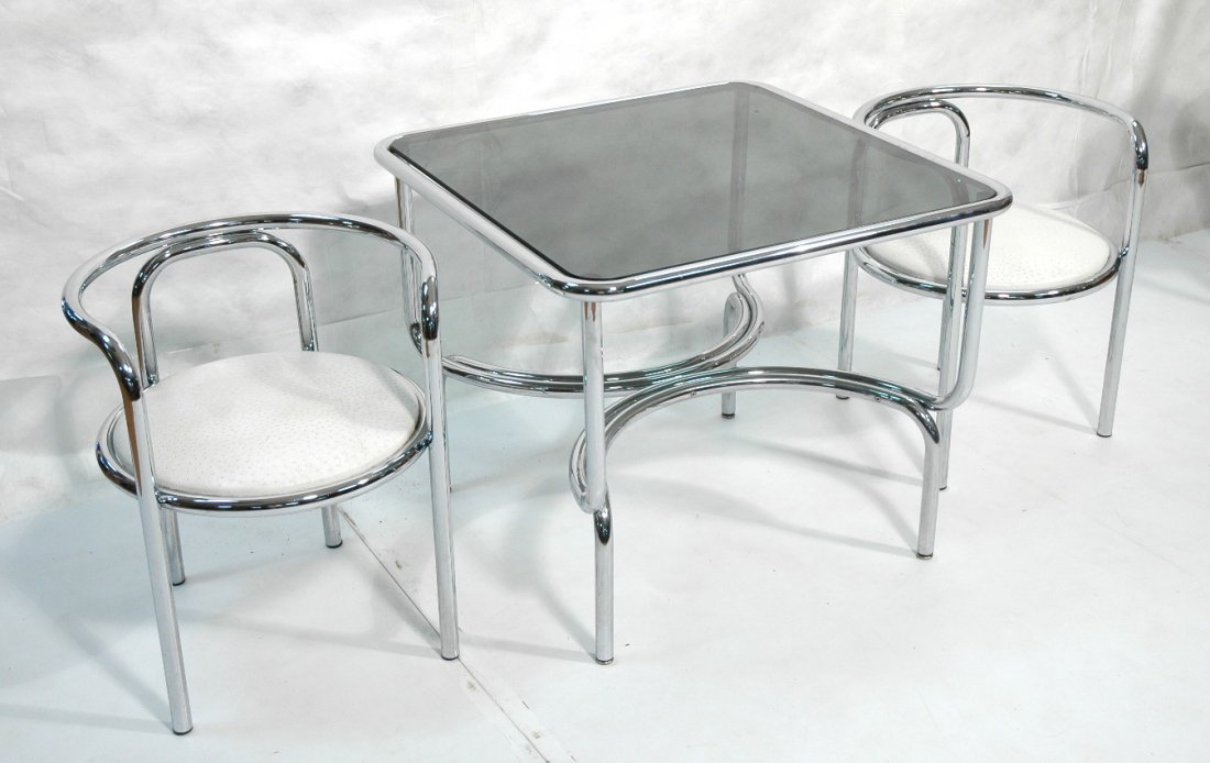 Stendig Italy Table and Chairs. Tubular Chrome.
