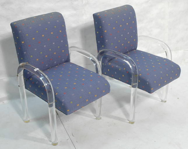 Pair Pace Style Lucite Acrylic Arm Chairs. Thick