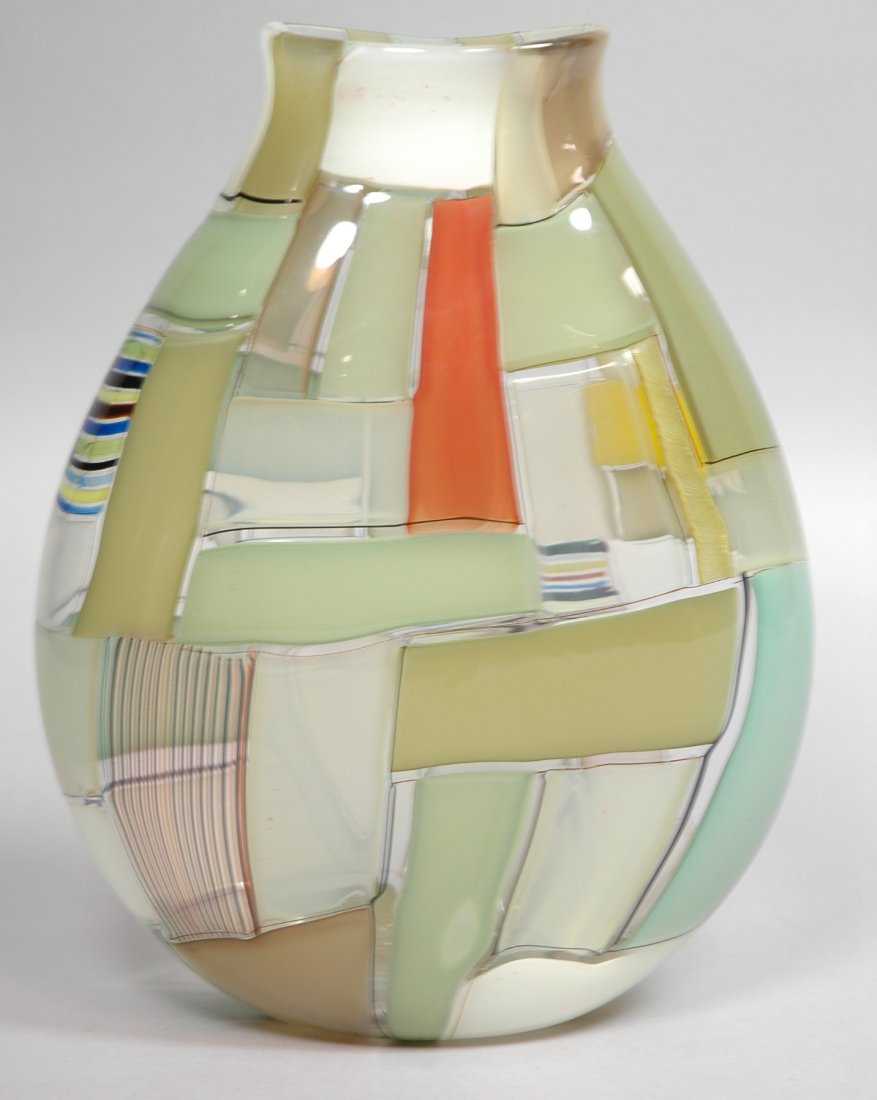 Robin Mix Art Glass Vase. Patchwork Design. Unm
