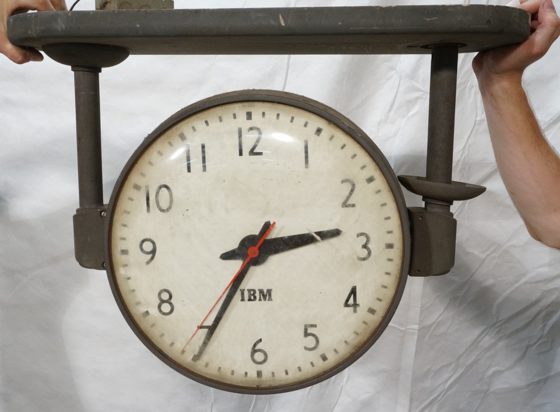 Large Industrial Hanging IBM Clock. Double Sided