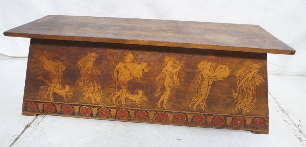 Vintage Early 20th C Pyrography Trunk Chest. Deco