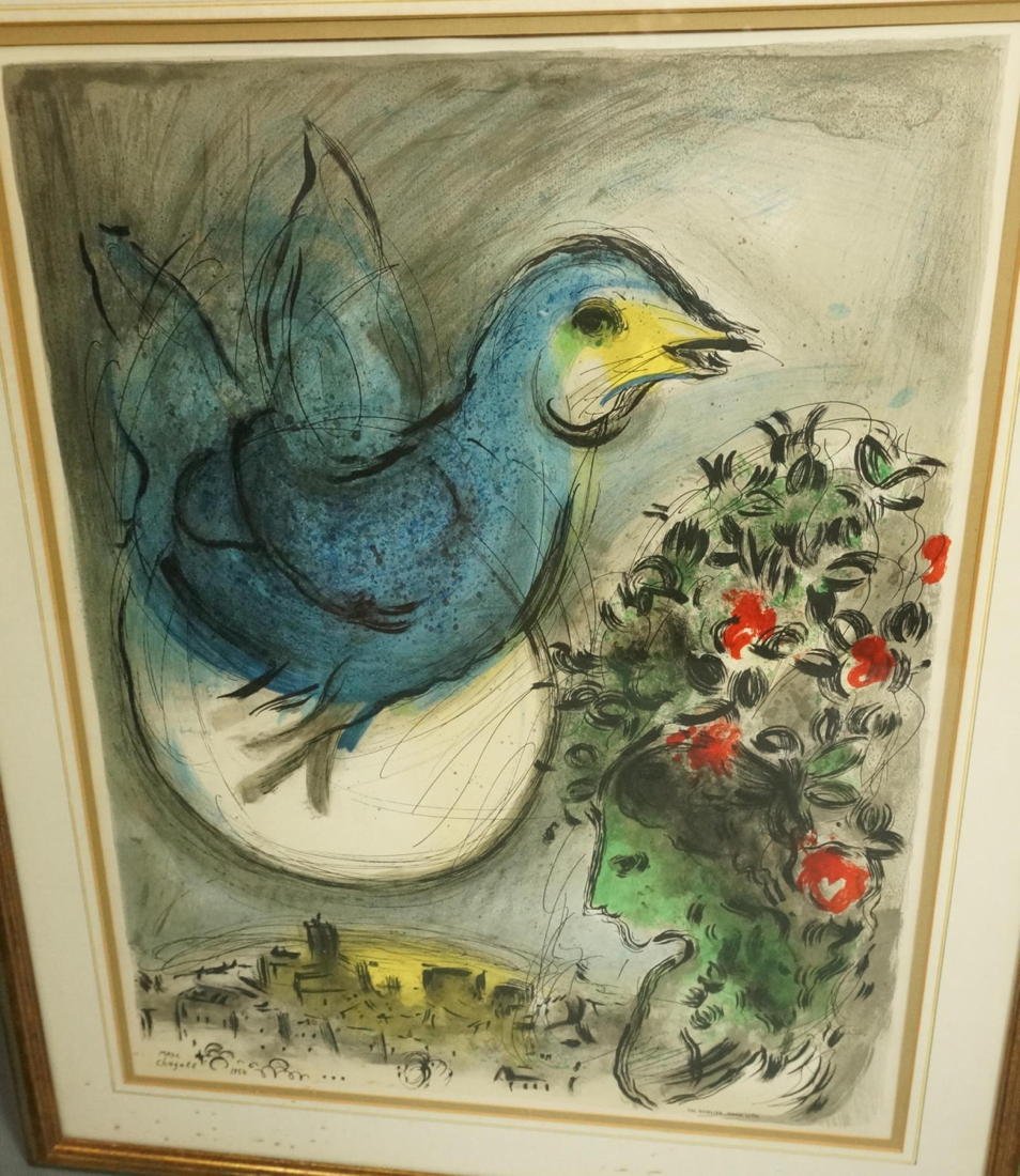 MARC CHAGALL Lithograph Print. Bird & Moon. Woman