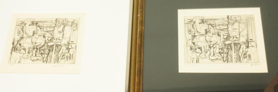 2pc HERBERT FINK Etchings Prints. Abstract Cubist