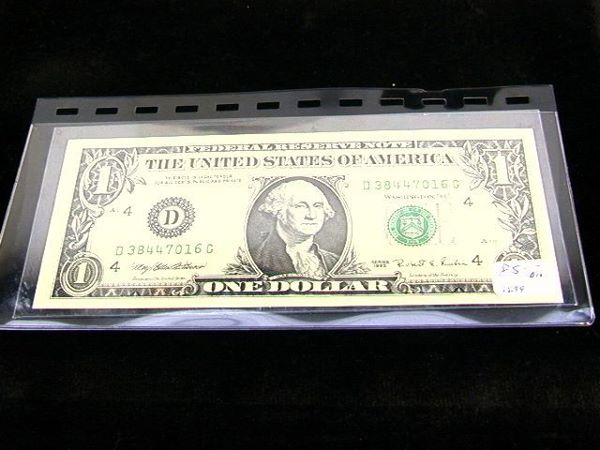 2120: 1995 Us Currency $1 Error Bill Note. Misprinted.