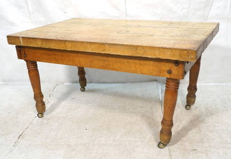 Vintage Labeled Bally Butcher Block Table