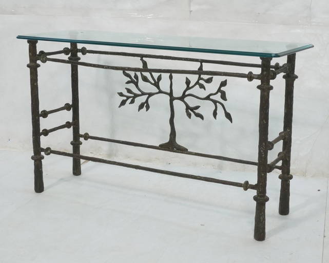 Giacometti Style Metal Hall Console Table. Glass