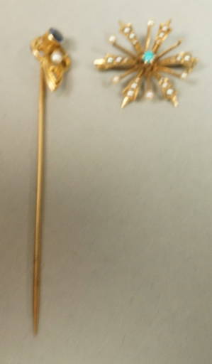 Two 14k Gold Pins. 1) Small 1"x1" 14k Gold Star F