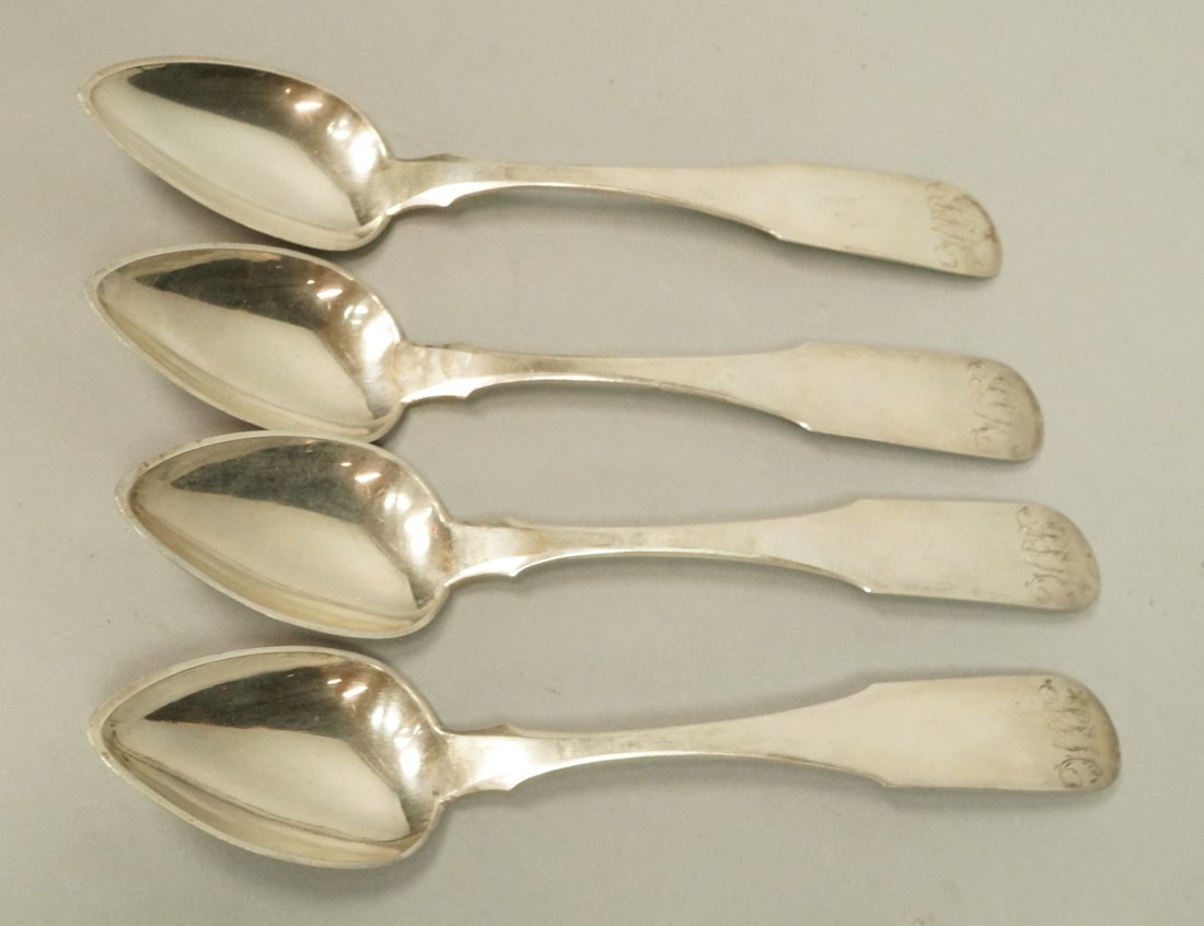 Set 4 Coin Silver Table Spoons. Mk'd J. Brenise.