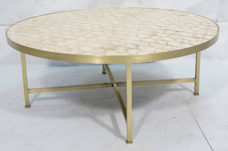 Modernist Round Capiz Shell Cocktail Coffee Table