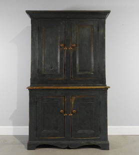 19th C. Step Back Cupboard In Blue Paint