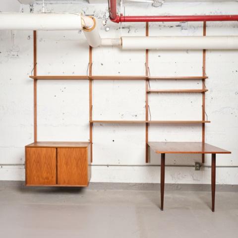 Mcm Wall Mounted Teak Shelving Unit & Table