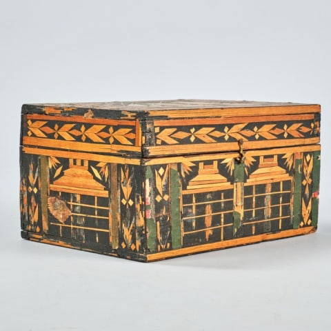Straw Work Box With Sailing Ship Image Auction