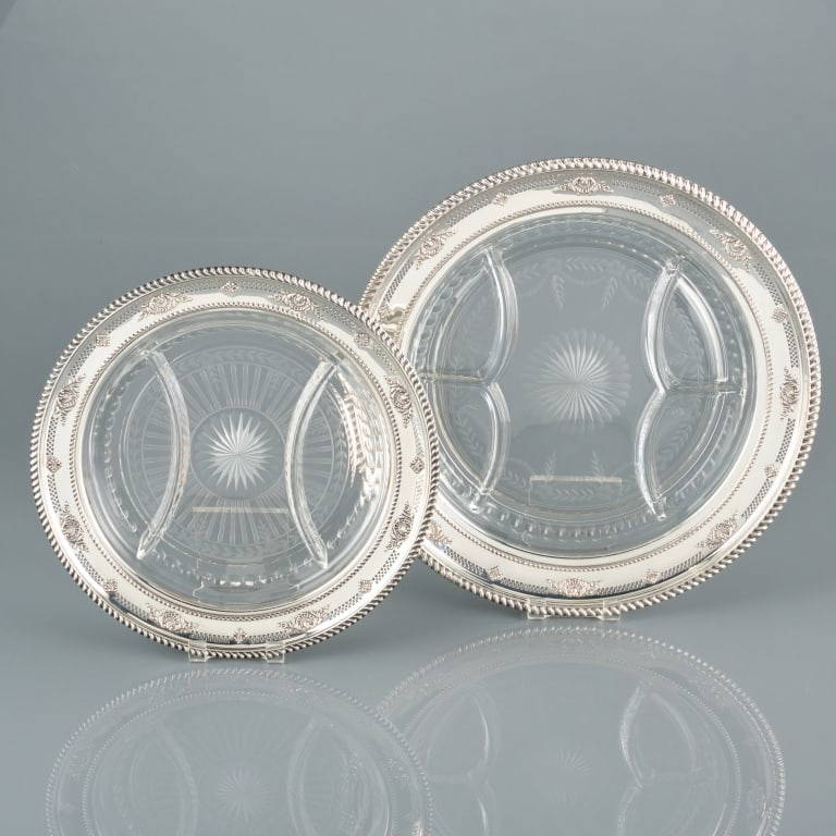 Two Birks Sterling Silver Rimmed Platters Auction
