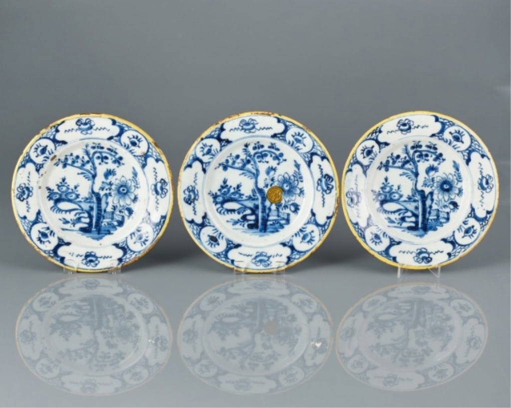 Three 18th C. Dutch Delft Plates Auction