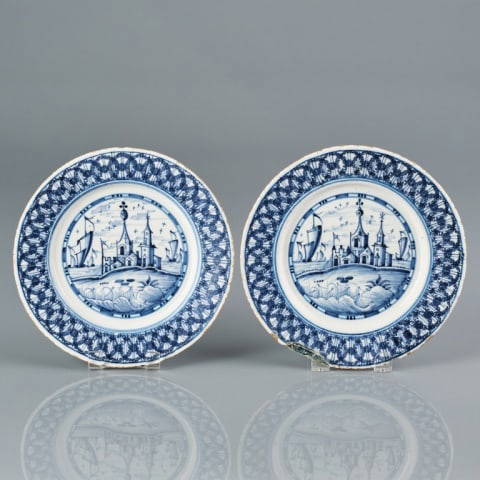Rare Pair Of English Delft Plates