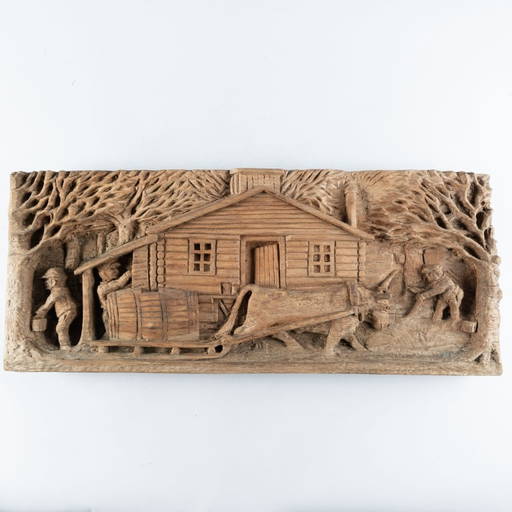 Relief Carving Of A Sugar Shack Scene