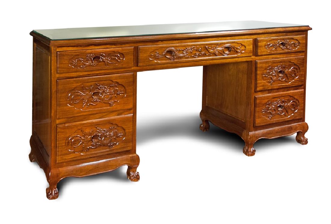 VIETNAMESE GLASS TOP WOOD WRITING DESK