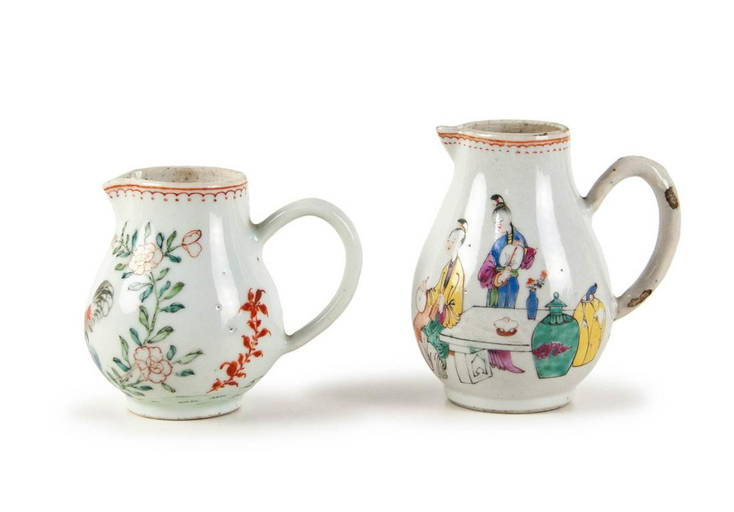 Pair Of Porcelain Famille Rose Mini Pitchers