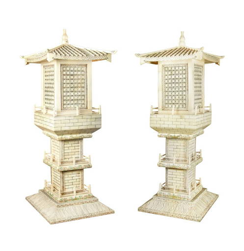 PAIR OF CARVED BONE VENEER LANTERNS - Aug 28, 2021 | Steven's Art ...