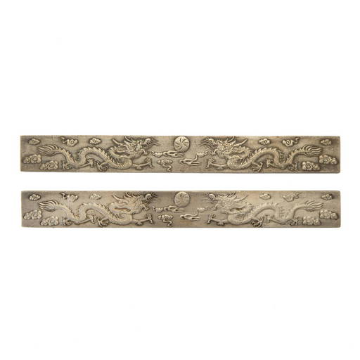Chinese Silver Dragon Scroll Weights