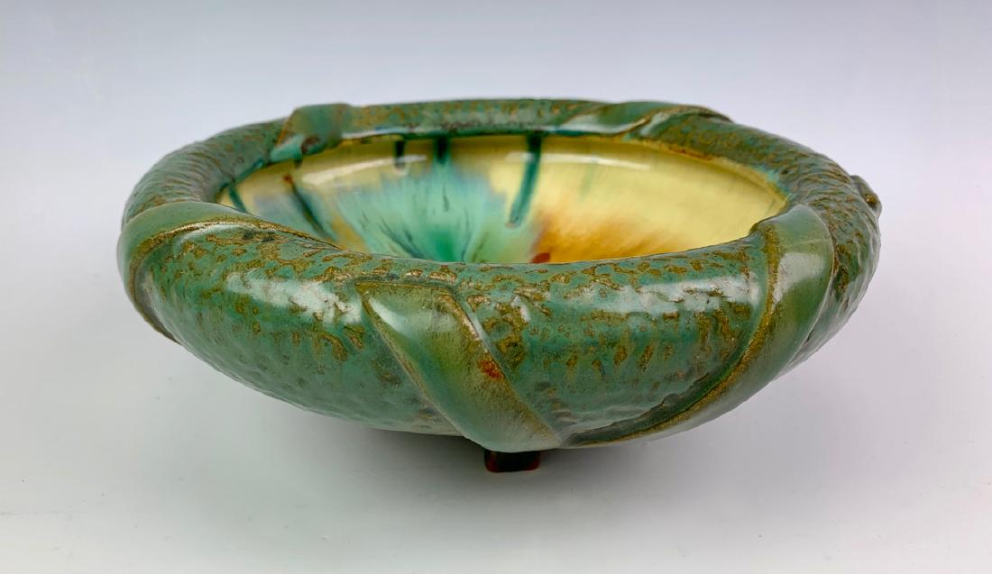 Fulper Footed Bowl with Straps & Hammered Finish