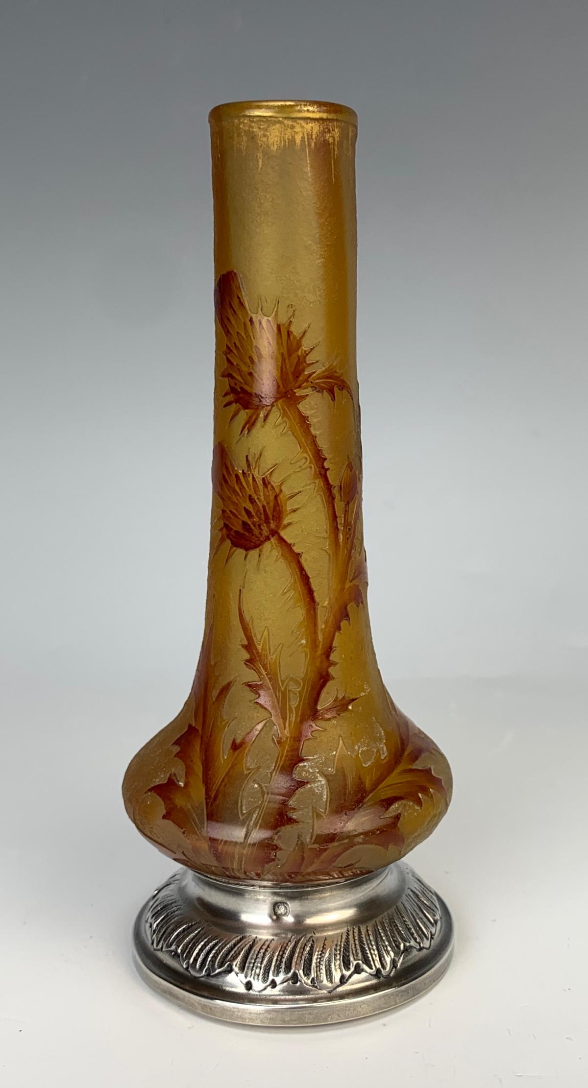 Daum Nancy Cameo Glass "thistle" Vase