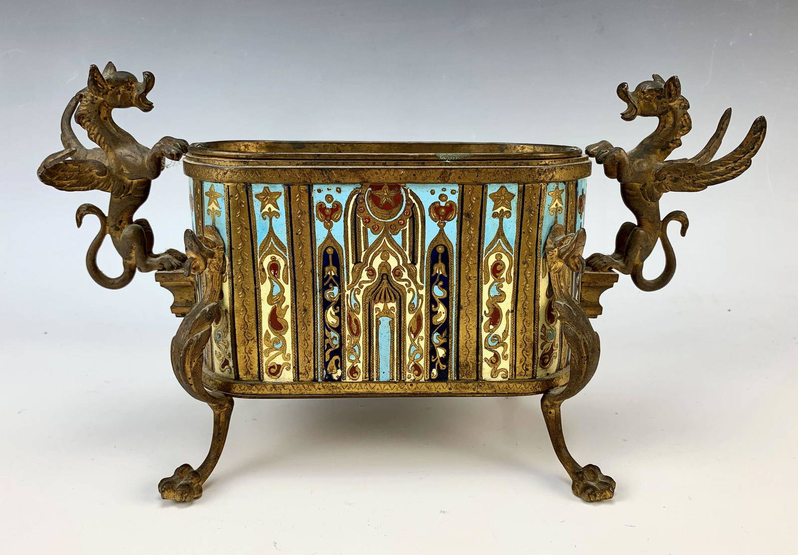 Antique Champleve And Bronze Bowl, 19th Century Auction