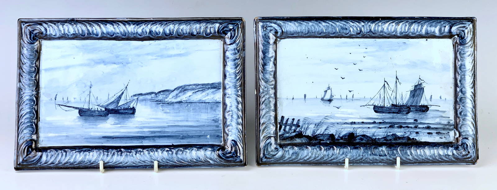Pair Of Galle Hand Painted Pottery Plaques Auction