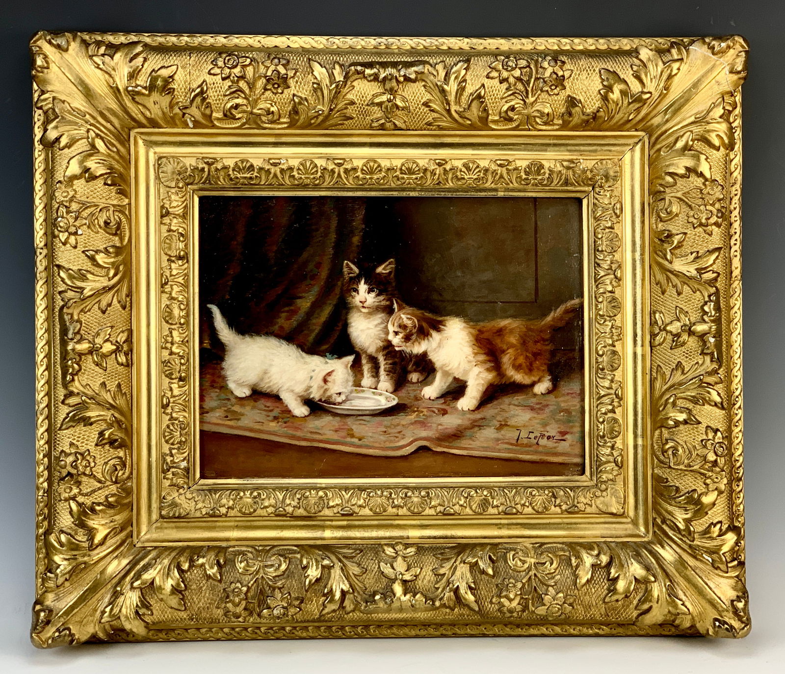 Jules Leroy (1856-1921) "cats Feeding" Painting Auction
